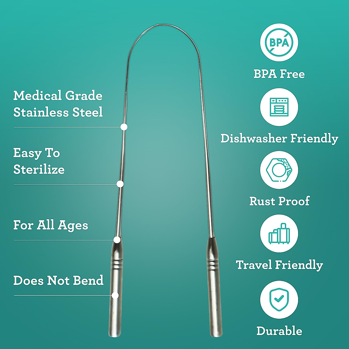 GuruNanda Tongue Scraper for Adults (2 Pack) with Travel Case, 420 Medical-grade 100% Stainless Steel Tongue Cleaner, Aids in Fresh Breath & Oral Care