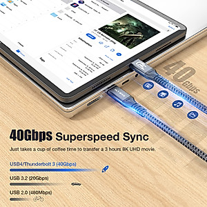 ULT-WIIQ USB4 Cable for Thunderbolt 4 Cable 40Gbps High Speed Data Transfer 240W PD 3.1 USB C to USB C Cable Fast Charging 8K/6K@60Hz USB 4 Cable for iPhone 15 Pro MacBook eGPU Docking GaN SSD 6.6FT