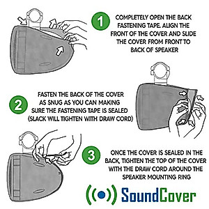 Two Black Heavy Duty Medium Marine Speaker Covers for Round 6.5" & Oval 6x9 Boat Wakeboard Tower Pod Speakers Size H 9.8" x W 9.8" x D 12" - Fits Boss Audio, MCM Custom Audio, Rockville Speakers