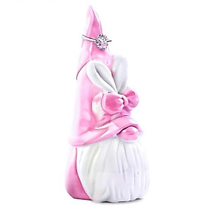 PUDDING CABIN Pink Bunny Gnome Figurine Ring Holder Ring Stand Ring Display Rings Organizer, Cute Gnome Decor for KitchenBathroom Bedroom Beside, Gnome Gifts for Women Girls Birthday, Easter Decor
