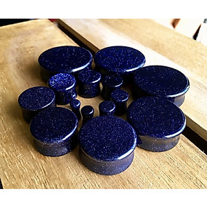 Lobal Domination PAIR of Blue Midnight Goldstone Stone Plugs Sandstone Gauges - up to 38mm available! (1&1/2" (38mm))