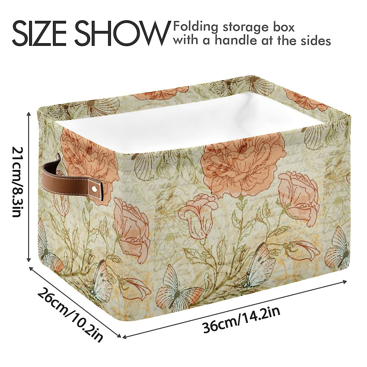 ALAZA Retro Rose Butterfly Flower Foldable Storage Box Storage Basket Organizer Bins with Handles for Shelf Closet Living Room Bedroom Home Office 1 Pack