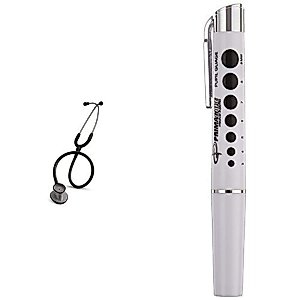 3M Littmann Lightweight II S.E. Stethoscope, Black Tube, 28 inch, 2450 and Primacare DL-9325 Reusable LED Penlight with Pupil Gauge bundle