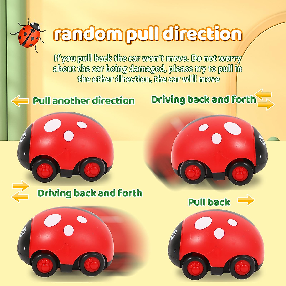 4 Pack Animals Pull Back Cars Toys Set for Kids, Insect Shape Friction Powered Push and Go Back and Forth Vehicle, Bulk Toys Party Favors, Goodie Bag Stuffers, Pinata Fillers for Boys Girls Toddlers