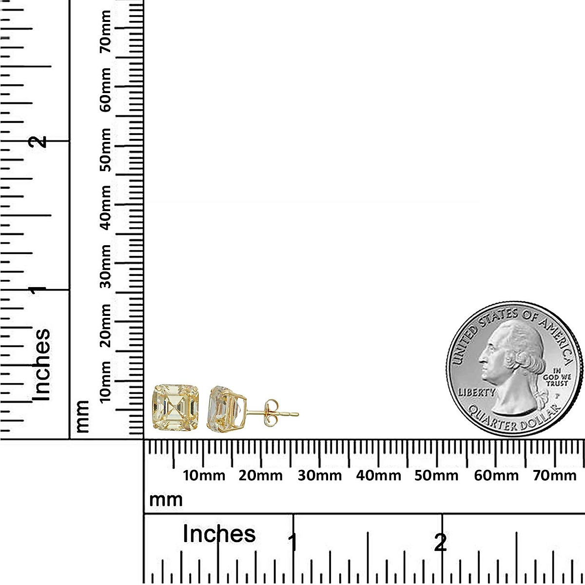 AVORA 10K Yellow Gold 8mm Asscher Cut Citrine Yellow Simulated Diamond CZ Stud Earrings