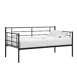 REALROOMS Praxis Metal Daybed with Steel Frame and Slats, Under Bed Storage, Twin, Black