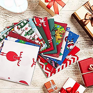 TOYMIS 15Pcs 9.8x9.8 Inch Christmas Cotton Fabric, Square Precut Quilting Patchwork Fabric Scraps for DIY Christmas Sewing Craft Supplies—Snowflake, Santa, Reindeer, Bell Print