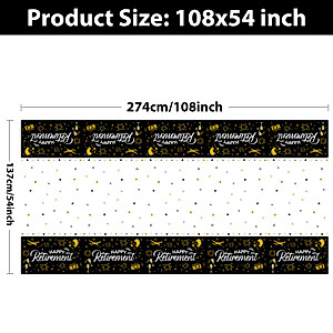 Retirement Decorations, 3pcs Black and Gold Happy Retirement Tablecloth, Plastic Disposable Rectangle Table Cover for Retirement Party Favor Decorations- 54" x 108"