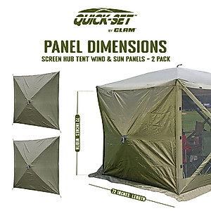 Clam Quick-Set Wind and Sun Panel Attachment for Escape Sport Screen Shelter Canopy Tent with Carrying Bag, Accessory Only, Green (2 Pack)