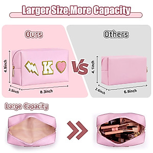 TOPEAST Preppy Makeup Bag Initial Chenille Letter Bag Cosmetic Bag Portable Travel Toiletry Bag, Personalized Birthday Gift for Women Girls, Preppy Travel Stuff for Girls, Pink K
