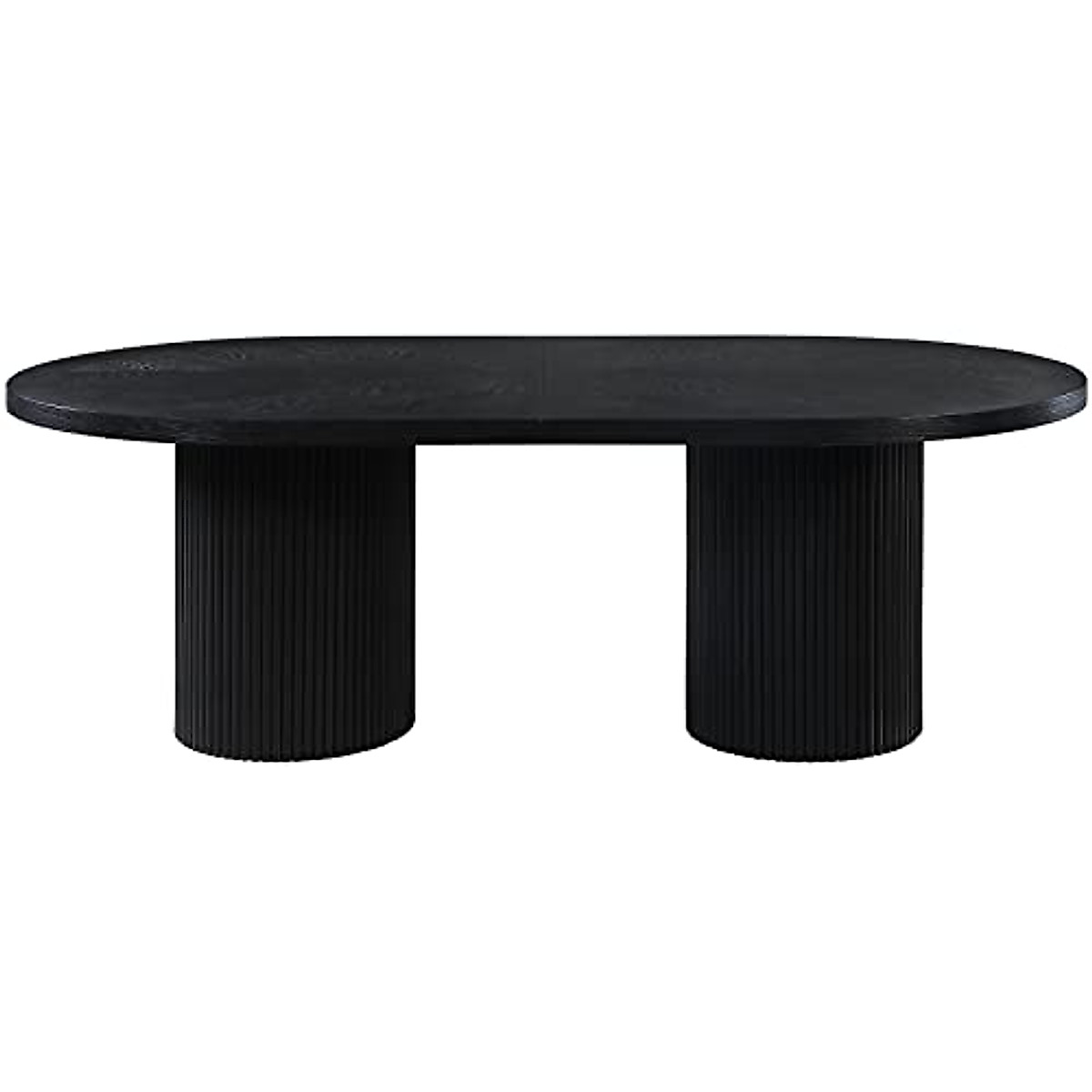 Meridian Furniture 725Black-T Belinda Collection Mid-Century Modern Solid Wood Black Oak Veneer Dining Table, Oval Design, Fluted Bases, 2 Leaves Included, 90"/106.5"/123" W x 47.5" D x 31" H, Black