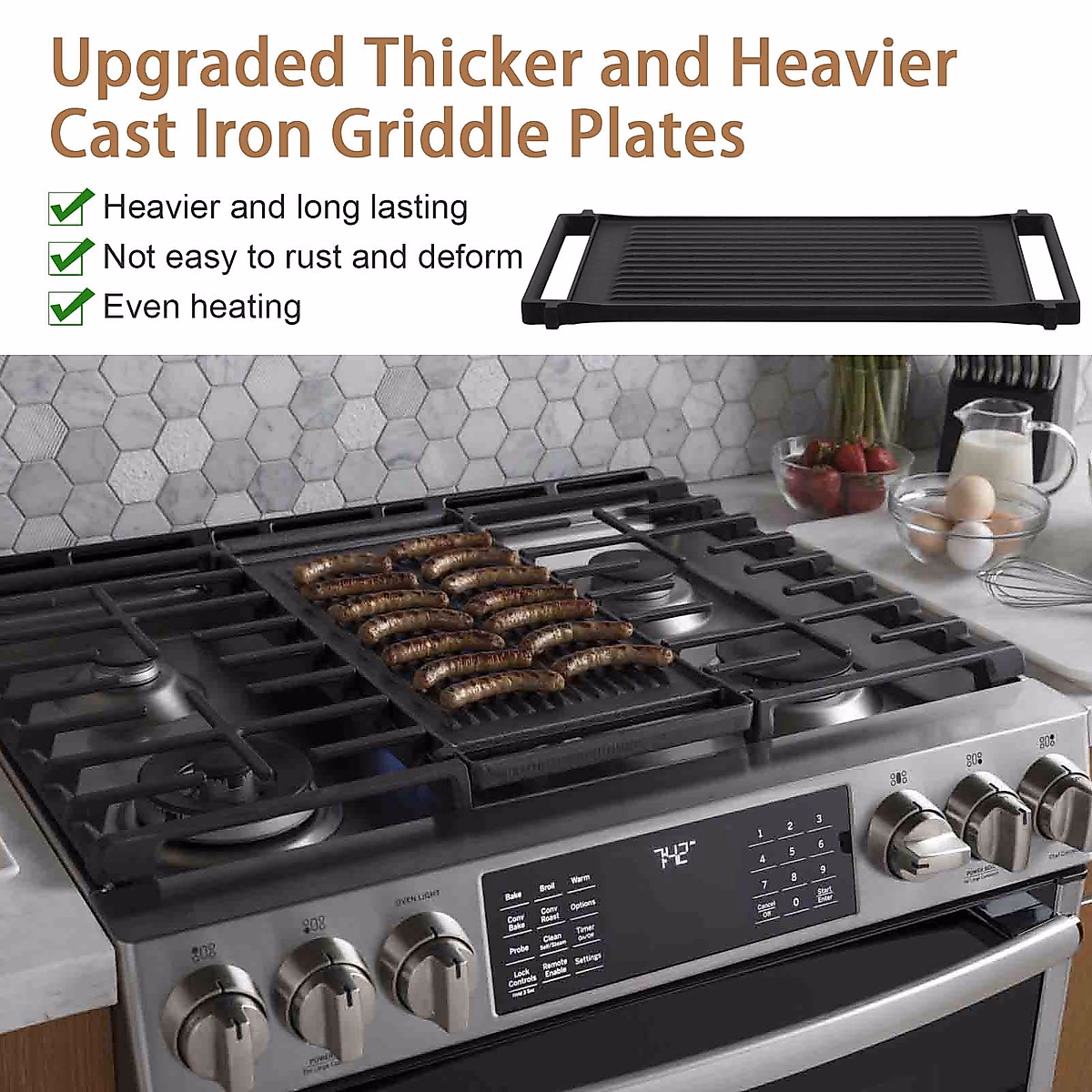 WB31X24998 Griddle Replacement Parts fits WB31X24738 Ge Griddle, 19" x 10" Griddle Plate for GE Stove Parts, Cast Iron Griddle Compatible With ge Stove Griddle Stove Top Griddle for Electric Stove