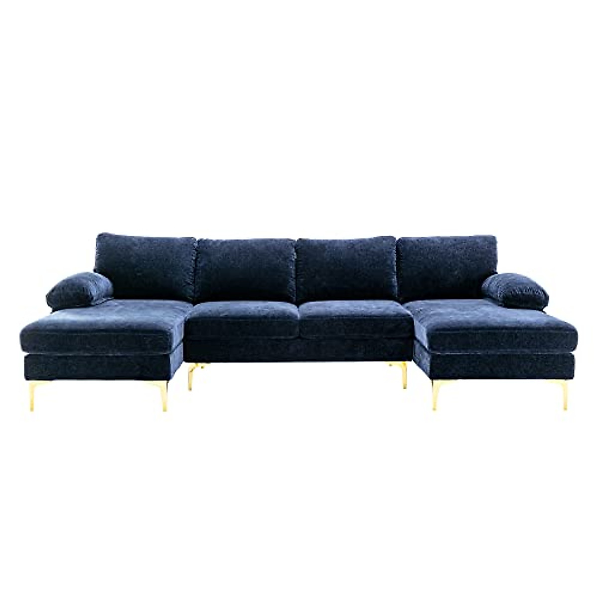 Verfur 5-Seater Sectional Sofa with Extra Wide Chaise and Movable Ottoman, U Shaped Convertible Couch Bed with Golden Metal Legs,Velvey Sofa&Couches Corner, Navy Blue