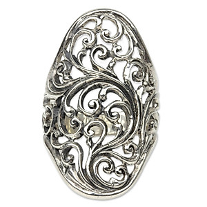 NOVICA Artisan Handmade Sterling Silver Cocktail Ring Crafted from Indonesia No Stone Bohemian [ring Front 1.3 in L x 0.8 in W x 0.1 in H Band Width 4 mm W] ' Sukawati Fern'
