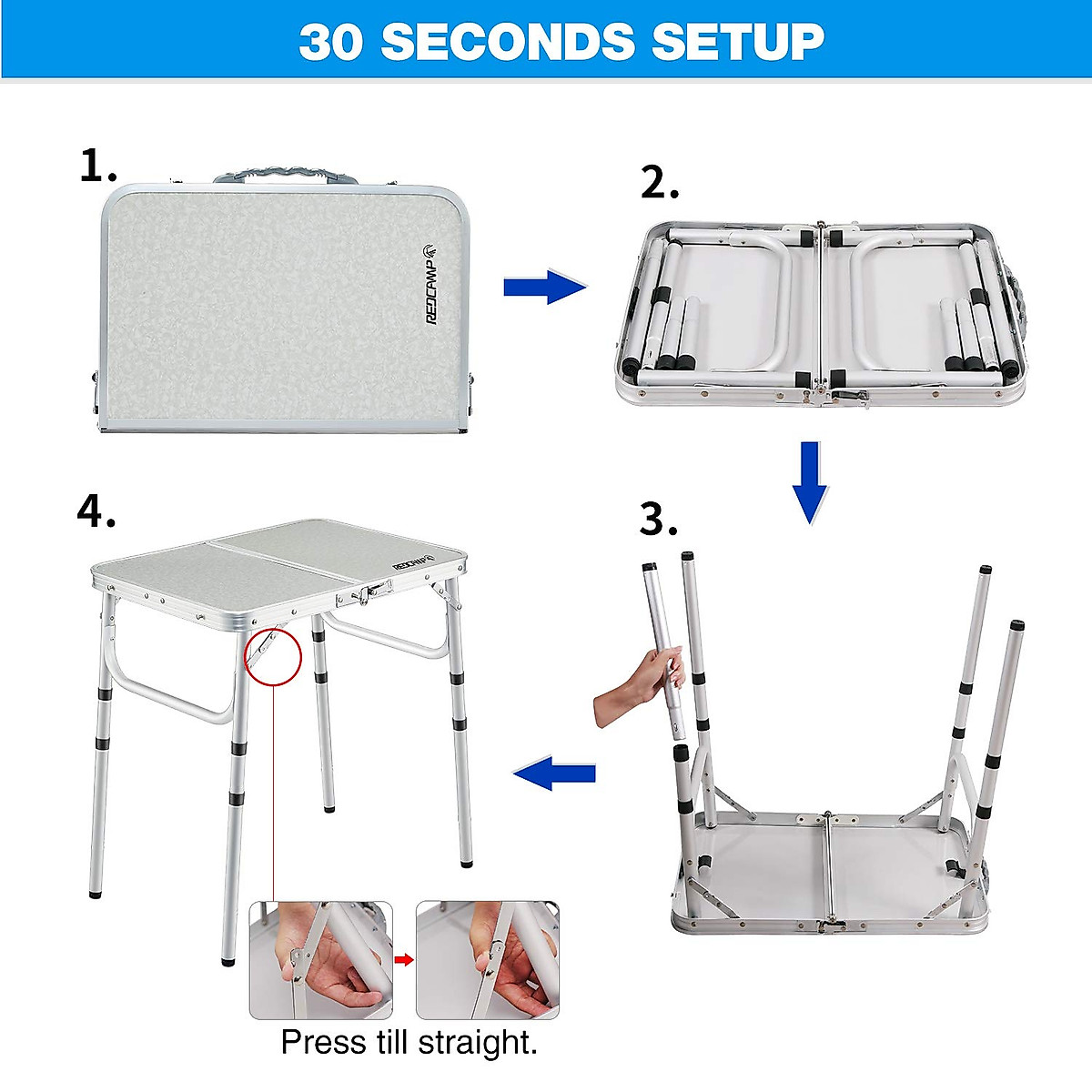 REDCAMP Small Folding Camping Table 2ft, Portable Outdoor Folding Table Aluminum Camp Table Adjustable Height Lightweight for Picnic Cooking Beach,3 Heights