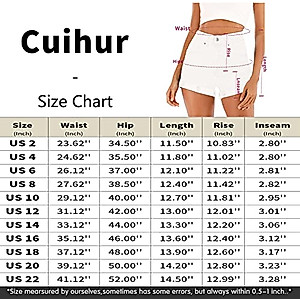 Cuihur Women's Casual High Waisted Stretchy Denim Shorts Ripped Folded Hem Jeans Shorts White 16