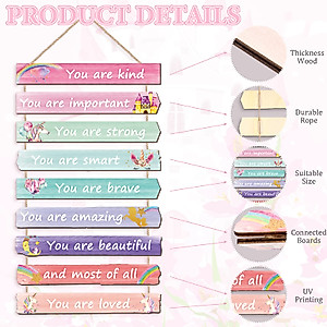 Yookeer Set of 9 Unicorn Rainbow Room Wall Decor for Teen Girls Inspirational Wall Unicorn Rainbow Motivational Art Aesthetic pink Wood Art Signs for Princess Nursery Room Bedroom