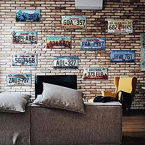 12 Pieces Vintage State License Plates for Decoration Tin Signs Vintage US State Number Tags Metal Vintage Automotive Signs for Man Cave Garage Bar Home Wall Decor, 6 x 12 Inch