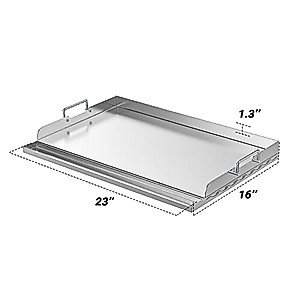 Skyflame Universal Stainless Steel Griddle Plate with Even Heating Bracing for BBQ Charcoal/Gas Grills, 23" x 16" Rectangular Hibachi Flat Top Griddle for Indoor/Outdoor Cooking