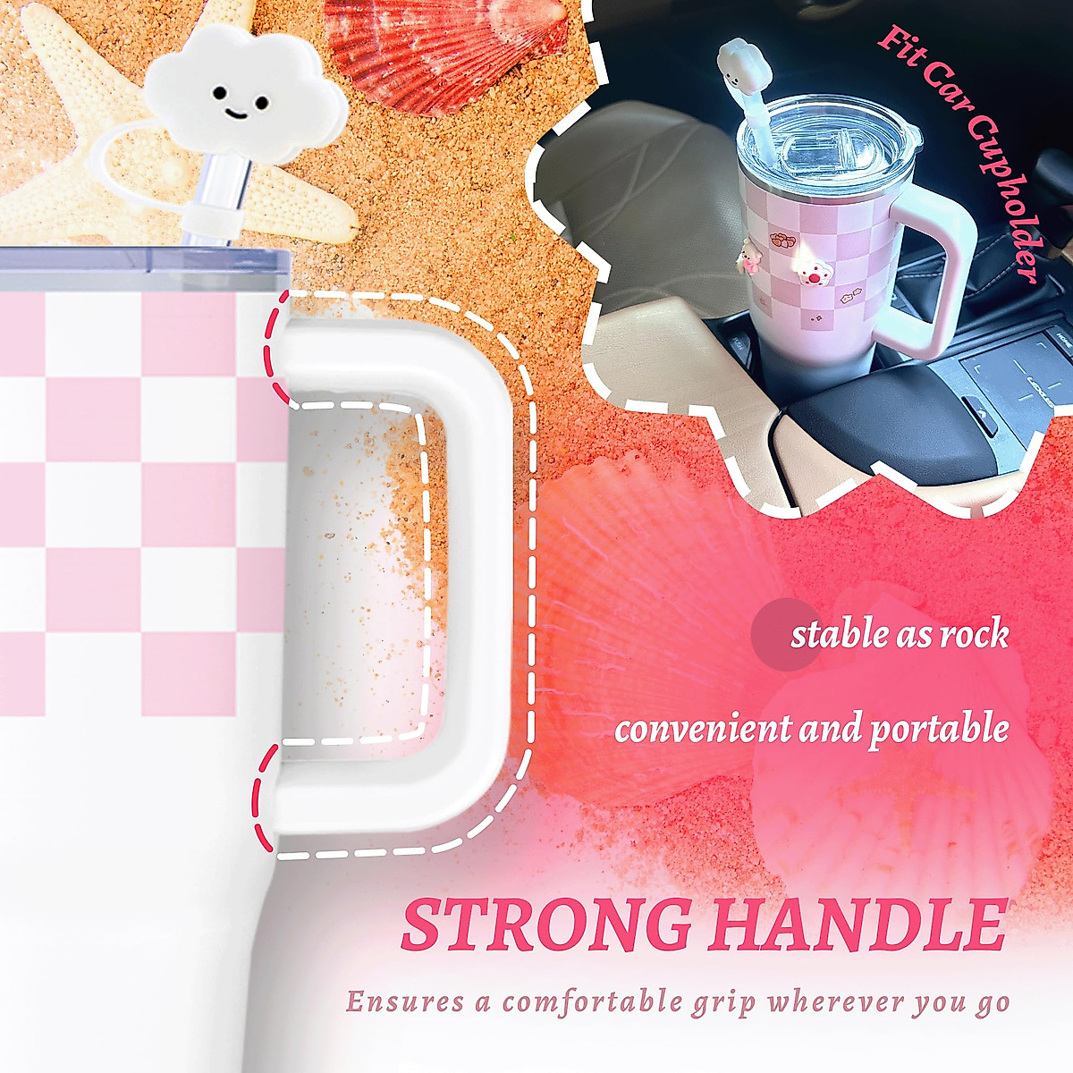 winiwo 40 oz Tumbler with Handle and Straw, D.I.Y Gift for Her, Stainless Steel Travel Mug, Iced Tea or Coffee, Insulated Tumbler with Stickers, Keeps Beverages Cold Up to 24 Hours