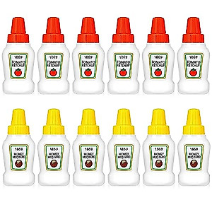 12 Pcs 25 ml Mini Condiment Bottles Mini Ketchup Bottle Reusable Condiment Bottles for Sauces Portable Plastic Sauce Container for Bento Box Syrup Salad Honey (Orange, Yellow, Tomato and Honey Style)