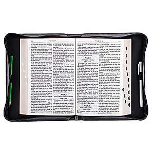 Christian Art Gifts Protective Charcoal Gray and Black Faux Leather Classic Bible Cover for Men: Trust in The Lord - Proverbs 3:5 Inspirational Bible Verse Carry Case with Handle Zippered, Large