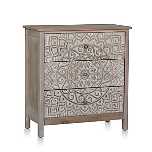 MAISON ARTS 3 Drawer Dresser for Bedroom (Set of 2), Farmhouse Wooden Chest of Drawers with Brass Metal Handles Modern Boho Dressers & Chests for Living Room, Hallway, Entryway