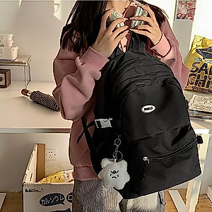 eaonitu Kawaii Backpack with Cute Plush Pendant Aesthetic Casual Travel Work Backpack 36 to 55L (Black)