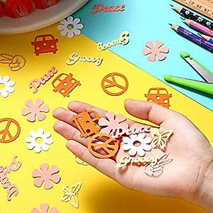 300 Pieces Two Groovy Confetti Boho Groovy Party Decorations Retro Hippie Confetti Peace Daisy Flower Butterfly Paper Sign Table Confetti for Baby Shower Birthday Hippie Groovy Party Decorations
