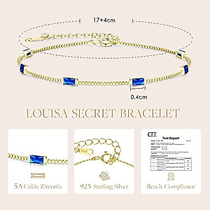 LOUISA SECRET Birthstone Bracelets for Women Girl, 925 Sterling Silver Dainty Simple Women Charm Link Bracelet, Birthday Anniversary Jewelry Gifts for Woman Girlfriend Mother Mom Her Wife