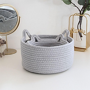 CHDHALTD Cotton Rope Woven Storage Basket,Small Basket Gift Baskets Toy Storage Basket Key Tray Living Room Bathroom Storage Basket(L,Pink)