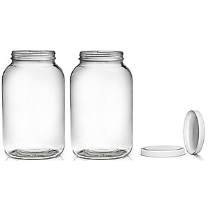 2 Pack ~ Wide Mouth 1 Gallon Clear Glass Jar - White Lid with Liner Seal for Fermenting Kombucha/Kefir, and Storing Food - USDA Approved, Dishwasher Safe