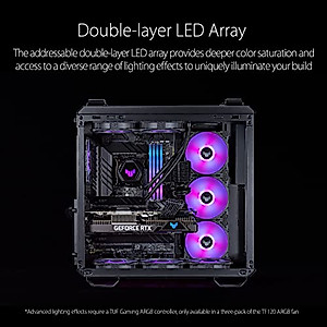 ASUS TUF Gaming TF120 ARGB Chassis Fan 3-Pin Customizable LEDs Blade, Advanced Fluid Dynamic Bearing, 120mm PWM Control, Double-layer LED Array for Computer Case & Liquid Radiator, Black