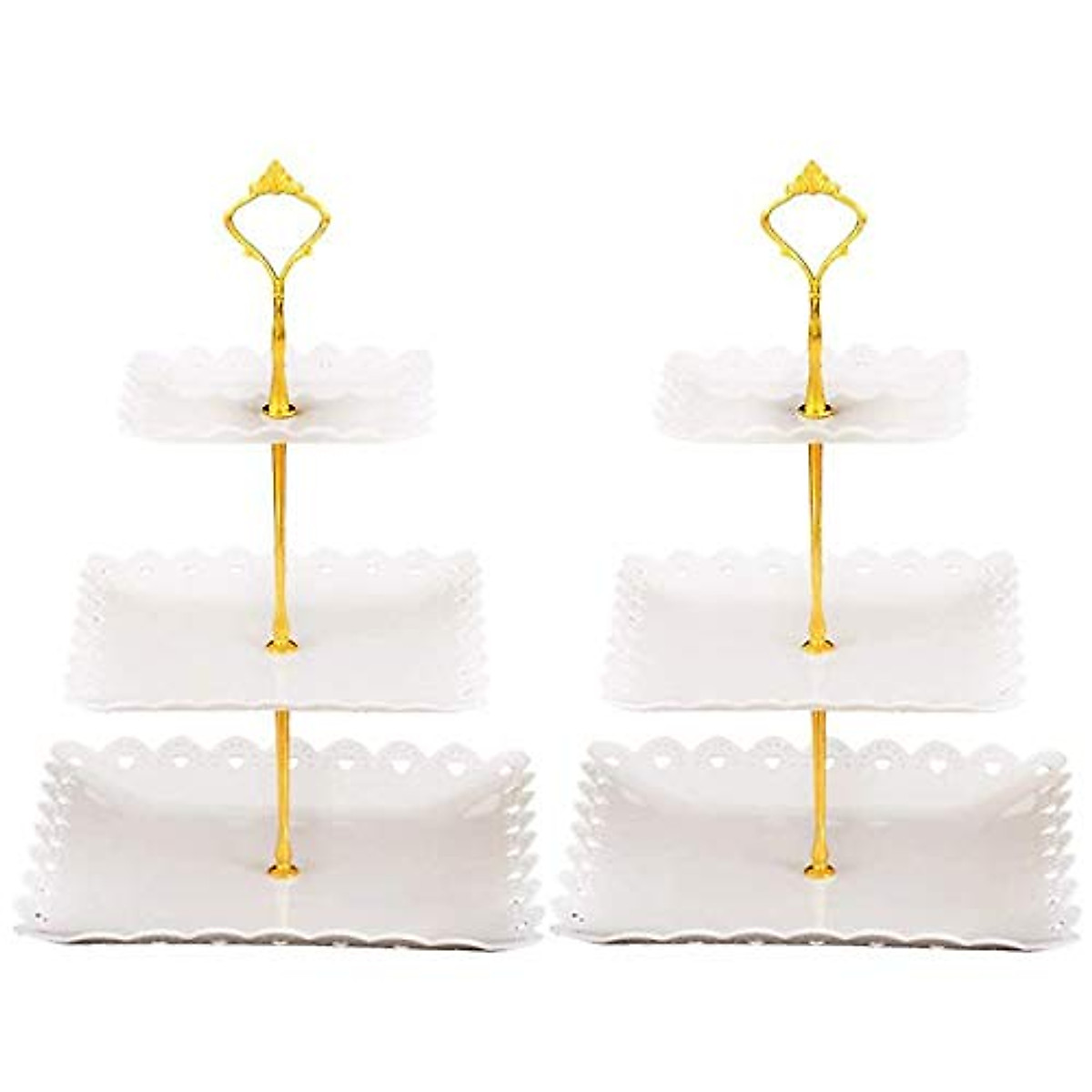 Agyvvt Set of 2 Pcs 3-Tier Plastic Dessert Stand Square Cupcake Serving Tray for Home Wedding Birthday Party (White)