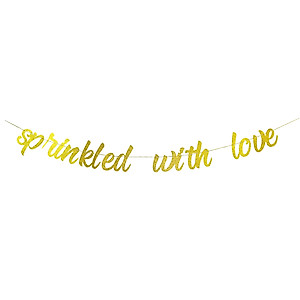 Sprinkled with Love Banner, Baby Shower Banner, Bridal Shower, Wedding Party Garland Bunting Decorations - Gold Glitter