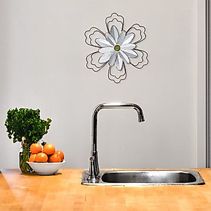 YEAHOME Metal Flower Wall Decor - 11 inch Wall Art Decorations Spring Yard Garden Rustic Farmhouse Home Decor Aesthetic for Bathroom, Bedroom, Kitchen, Outdoor Patio Garden Decor(Galvanized 1)