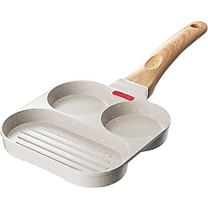 Egg Frying Pan Breakfast Pan - Nonstick Divided Pan, Versatile Fried Egg Pan, Pancake Pan for Breakfast, Gas Stove & Induction Compatible, PFOA PFOS APEO Free, Easy to Clean,Beige