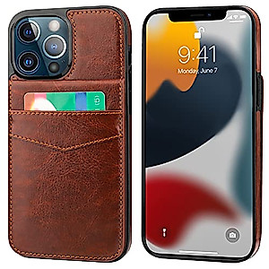 KIHUWEY Compatible with iPhone 13 Pro Max Case Wallet with Credit Card Holder, Premium Leather Magnetic Clasp Kickstand Heavy Duty Protective Cover for iPhone 13 Pro Max 6.7 Inch(Brown)