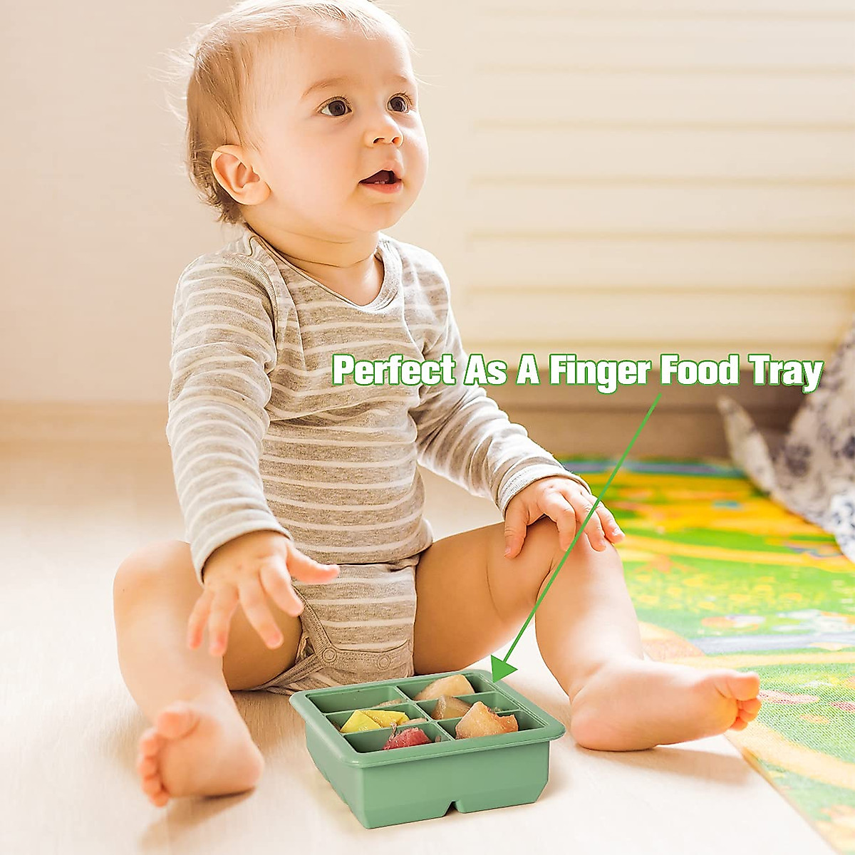 haakaa Breastmilk Baby Food Mold,Baby Fresh Food Freezer Tray with Lid, Perfect for Homemade Baby Food, Vegetable & Fruit Purees,6 Compartment,Green