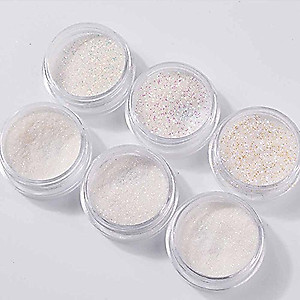 6 Pcs Pearl Nail Powder Set, Neon Rainbow Holographic Ice Transparent Aurora Nail Powder, Chrome Iridescent Pigment Pearlescent High Gloss Nail Art Glitter