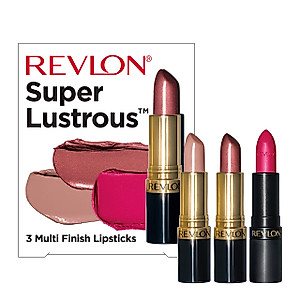 Revlon Super Lustrous 3-Piece Lipstick Gift Set, High Impact, Multi-Finish in Cream, Pearl & Matte, 755 Bare It All (Cream), 610 Gold Pearl Plum (Pearl), 023 Cherries in the Snow (Matte) (Pack of 3)