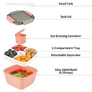 shopwithgreen 52 OZ to Go Salad Container Lunch Container, BPA-Free, Berry Boxes Keep Fresh Produce Saver Food Storage Containers with Leak-proof Lids - Clear, 68oz,Microwave Safe (Pink)