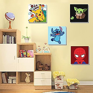 xackcme 4 Pack Cartoon Paint by Number for Kids with Wooden Frame-Cartoon Paint by Numbers for Kids Ages 4-8-12,Easy Paint with Numbers DIY Acrylic Oil Painting Kits for Home Wall Decor(8X8inch)