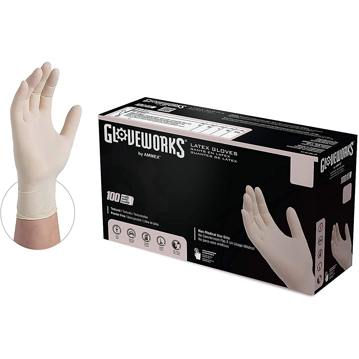 GLOVEWORKS Industrial Ivory Latex Gloves, Box of 100, 4 Mil, Size Small, Powder Free, Textured, Disposable, TLF42100-BX, White
