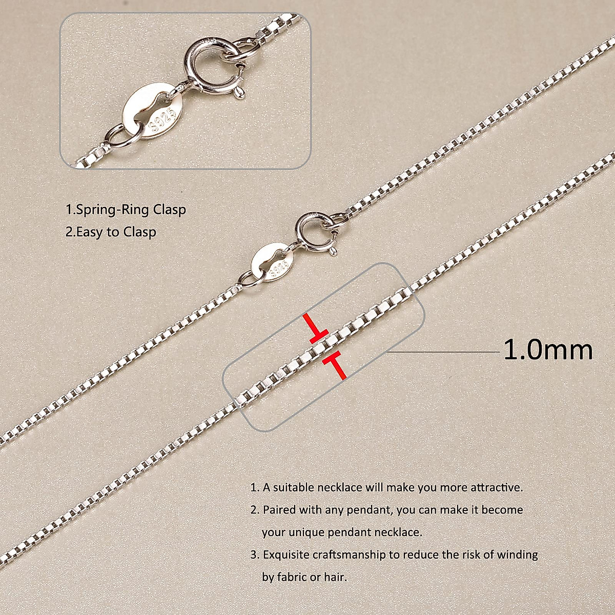 Matoa Solid 925 Sterling Silver Italian 1mm Box Chain Necklace for Women, Super Thin & Strong Necklace Chain 22 Inch