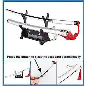 Batustou Mini Katana Sword Keychains 9inch Sword Metal Weapon Model with Stand Anime Figure For Men Devil Hashibira Inosuke Key Chain Cosplay