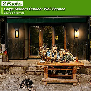 FILIYANO 16inch Large Outdoor Wall Lights - 2 Packs Modern Black Exterior Light Fixture with Clear Glass Shade, Waterproof Porch Lighting for House, Farmhouse Sconces Lantern for Front Door, Garage