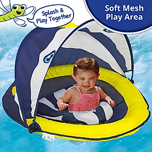 SwimSchool Deluxe Baby Float with Adjustable Canopy - 6-24 Months - Baby Swim Float with Splash & Play Activity Center Safety Seat - Navy/White