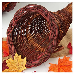 Thanksgiving Wicker Cornucopia Horn of Plenty Basket - Horn of Plenty Wicker Basket Autumn Fall Decoration and Centerpiece by Factory Direct Craft (12"L x 6-3/4" Dia) Made of Natural Woven Wicker
