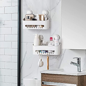 Bathroom & Kitchen Organizer, Shower Caddy, Shelf Storage, No-Drilling Easy Installation, Wall Mounted Suction Cup, Heavy Duty Strength, Removable, White (AW639)